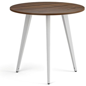 Konferenční stůl PRIMO VIBE, průměr 80 cm, bílá podnož, ořech