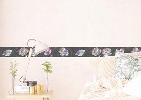 Samolepící bordura na zeď Barevné Květy na Šedém Podkladu | 5 m x 13.8 cm | DWB8246