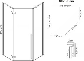 Rea - DIAMOND BLACK pětiúhelníkový sprchový kout 80 x 80 cm, černý matný, čiré sklo, REA-K6900