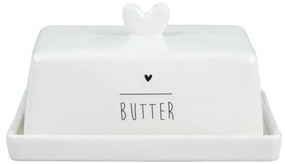 Dóza na máslo BASTION COLLECTIONS, keramika, bílá s černým textem BUTTER, 12x15x8cm
