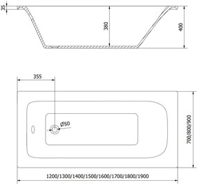 Mexen Vega obdélníková vana 150 x 70 cm s pláštěm, Bílá - 55011507000X