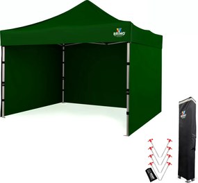 BRIMO Prémiový Párty stan 3x3m Hliník | Nejvyšší odolnost - s 3 stěnami - Zelená P. Alu