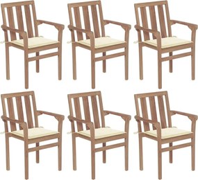 vidaXL Stohovatelné zahradní židle s poduškami 6 ks masivní teak [3073412] Barva: krémová
