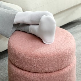 HOMCOM Taburet, kulatý, teddy fleece, do 120 kg, Φ40x45H cm, růžová