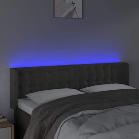 Čelo postele s LED tmavě šedé 147 x 16 x 78/88 cm samet 3123719