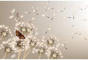 DIMEX | Samolepicí vliesová fototapeta na zeď Pampeliška a motýl MA-5-0148 | 375 x 250 cm | béžová, černá, hnědá