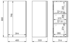 Elita Look, závěsná boční skříňka 40x31, 6x80 cm 1D, černá matná, ELT-168290