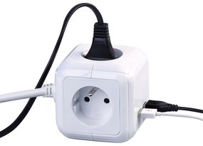Kostka se zásuvkami s USB 4Z - 2m, bílá