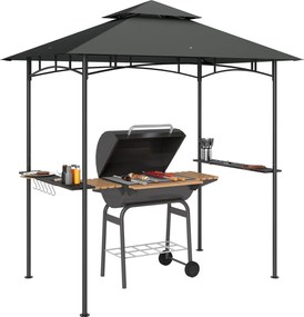 Outsunny BBQ pavilon s LED 240 x 150 x 258 cm, voděodolný a ohnivzdorný zahradní pavilon s dvouvrstvou střechou, bočními policemi, zahradní pergola s