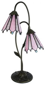Stolní lampa Tiffany Flowerbell pink – 35x18x61 cm