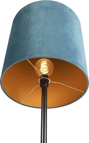 Stojací lampa s černým sametovým stínítkem modré barvy se zlatem 40 cm - Simplo