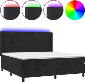 Box spring postel s matrací a LED černá 180x200 cm samet 3139459