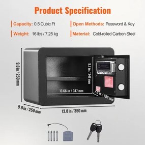 Trezor, 14,2 l, domácí trezor, ocelový bezpečnostní trezor s digitální klávesnicí