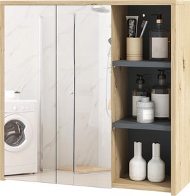 HOMCOM Koupelnová skříňka s zrcadlem - Nástěnná koupelnová skříňka se zrcadlem a policemi, moderní styl 60x20x60 cm, přírodní dřevo | Aosom