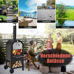 Costway Wood Fired Pizza Oven Volně stojící zahradní gril se 2 kolečky Heavy