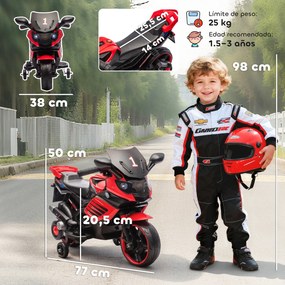 AIYAPLAY elektrická dětská motorka 6V s pomocnými koly, hudba, světlomet pro děti 18-36 měsíců, červená