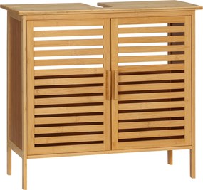 Kleankin skříňka pod umyvadlo z bambusu se 2 dveřmi pro koupelnu, 66x29x61,5 cm, přirodní | Aosom