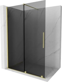 Mexen Velar, sprchová zástěna s posuvnými dveřmi Walk-in 150 x 200 cm, 8mm šedé sklo, zlatá matná, 871-150-000-43-55