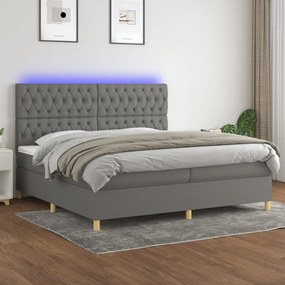 Box spring postel s matrací a LED tmavě šedá 200x200 cm textil 3135702