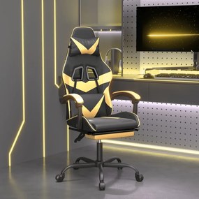 Otočná herní židle s podnožkou černá a zlatá umělá kůže,  349557