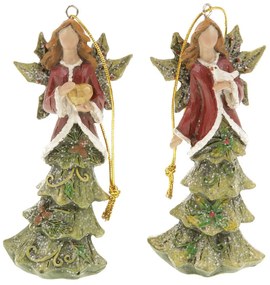Anděl se stromečkovou sukní, vánoční dekorace na zavěšení z polyresinu, mix 2 dr - AP809