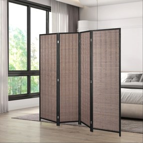 HOMCOM Dřevěný 4-panelový Předěl do Interiéru 180 x 180 cm Skládací Izolační Příčka pro Obývací Pokoj a Ložnici, Hnědá