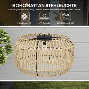 Outsunny Solární stojací lampa ratan Solární lampy se světelným senzorem Automatické solární světlo v boho stylu IP44 Černá+žlutá