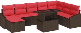 Set pohovek 9 ks Hnědá a červená polyratan 3349060
