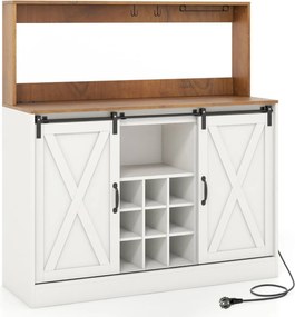 Costway Kuchyňský příborník s nabíjením a stojanem na víno, bílý