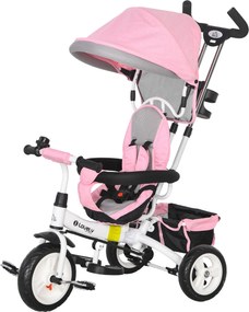 6-in-1 Kinderdreirad mit Schiebestange, Dach, Gurt, Ablagekorb, für 1-5 Jahre, Rosa