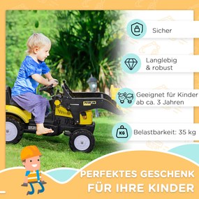 HOMCOM Sedací bagr s úložným prostorem, jezdící bagr s lopatou, šlapací traktor, smykem řízený bagr na písek, dětský bagr, smykem řízený bagr, bagr s…