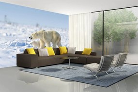 DIMEX | Samolepicí vliesová fototapeta na zeď Rodina ledních medvědů MA-5-0436 | 375 x 250 cm | modrá, bílá, šedá