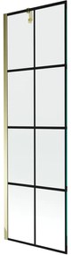 Mexen Next, vanová zástěna 1-křídlová 60 x 150 cm, fixní křídlo, 6 mm čiré sklo s černým vzorem, zlatý profil, 895-060-000-00-77-50
