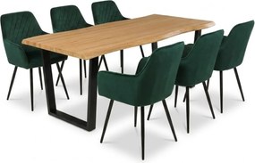 Vikio Jídelní set pro 6 osob 180x90 cm dub noha U zelená židle s područkami VJS168-6Z