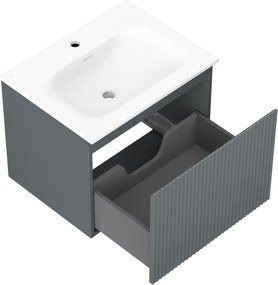 Mexen Rivel, koupelnová skříňka 60 cm s umyvadlem Vela, 1 zásuvka, drážkovaná, grafitová matná/bílá matná, 91A20-06047-1-BF66-W23M01