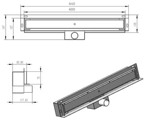 BPS-koupelny Nástěnný odtokový žlab 2in1 DL04-MURAL  60 cm, černý
