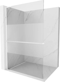 Mexen Kioto+ L, sprchová zástěna Walk-In s poličkou a věšákem 80 x 200 cm, 8mm čiré sklo-námraza, bílý profil, 800-080-123-20-35