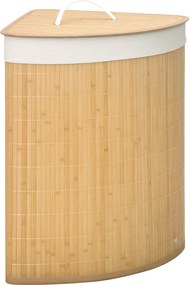 HOMCOM Bambusový koš na prádlo s víkem 55L, sběrač prádla s rukojeťmi, odnímatelný pytel na prádlo, rohový koš na prádlo pro prádelnu, koupelnu, ložni