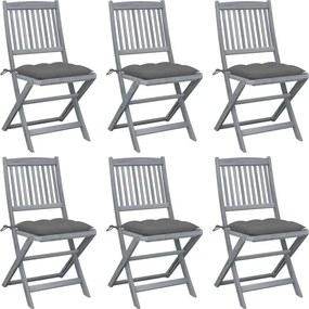 vidaXL Skládací zahradní židle s poduškami 6 ks masivní akáciové dřevo [3065450] Barva: Šedá