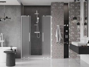 Mexen Velar L Duo, posuvné sprchové dveře do otvoru 140 cm, 8mm sklo námraza, bílá matná, 871-140-003-32-20