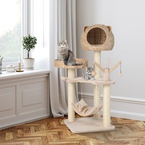 Costway 121 cm vysoký šplhací strom na škrabadlo s Cat Cave, přírodní