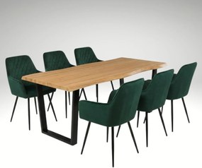 Vikio Jídelní set pro 6 osob 180x90 cm dub noha U zelená židle s područkami VJS168-6Z