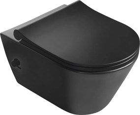 Sapho Sapho, AVVA závěsná WC mísa Rimless, integrovaná baterie a bidetová sprška 35,5x53 cm, czarny mat, 100315-110