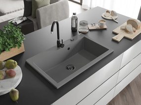 Mexen Elix, 1korový granitový dřez 800 x 500 mm, šedá, černý sifon, 6527801005-71-B