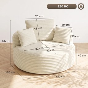 HOMCOM Křeslo s hlubokým sedákem, jednosedací pohovka bez pevného rámu, design z plné pěny, 4 polštáře, krémově bílá