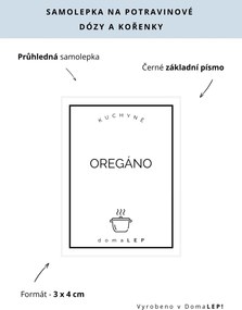 Samolepka na kořenky OREGÁNO průhledná 3 × 4 cm základní písmo