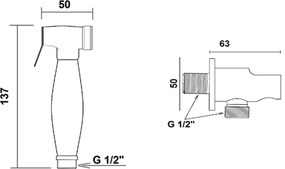 Reitano Rubinetteria Bidetová sprška retro s hadicí a držákem spršky s vyústěním, chrom 9101