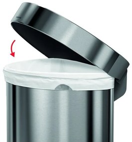 Půlkulatý pedálový koš 45 l, matná ocel, nerez
