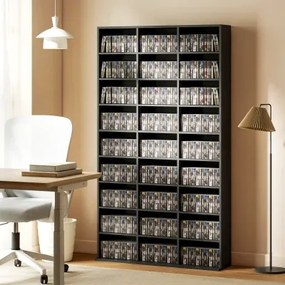 HOMCOM CD nábytek s 9 policemi a 21 přihrádkami, regál pro 835 CD/500 DVD/640 Blu-ray, úsporný prostor, 100x24x175 cm, černý