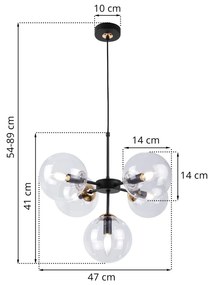 Závěsné svítidlo Paris, 5x transparentní skleněné stínítko, g